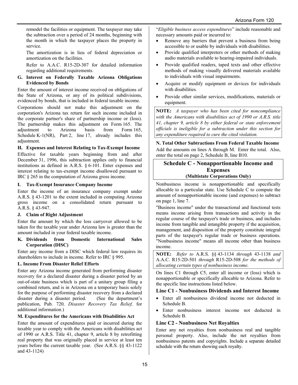 Download Instructions for Arizona Form 120, ADOR10336 Arizona ...