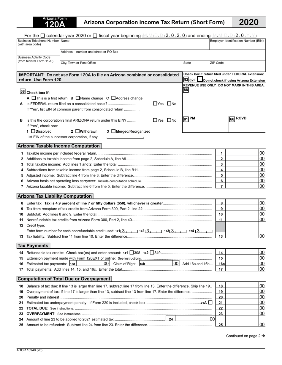Arizona Form 120A (ADOR10949) - 2020 - Fill Out, Sign Online and ...