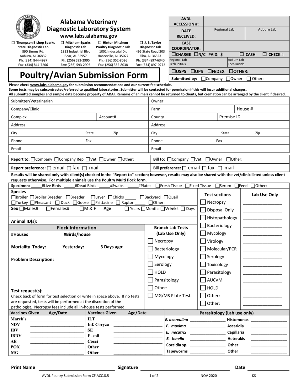 Form CF.ACC.8.5 Download Fillable PDF or Fill Online Poultry/Avian ...