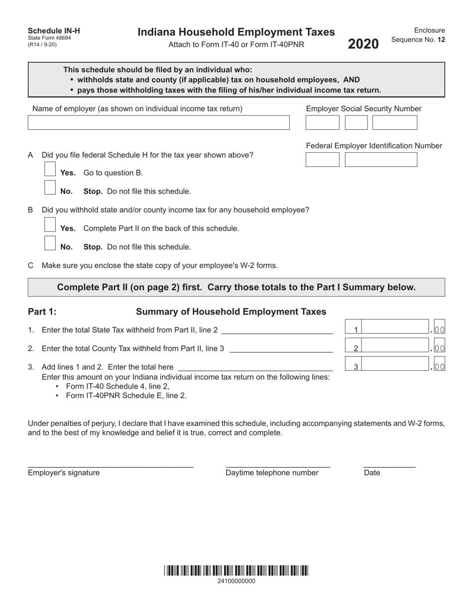 State Form 48684 Schedule IN-H Download Fillable PDF or Fill Online ...