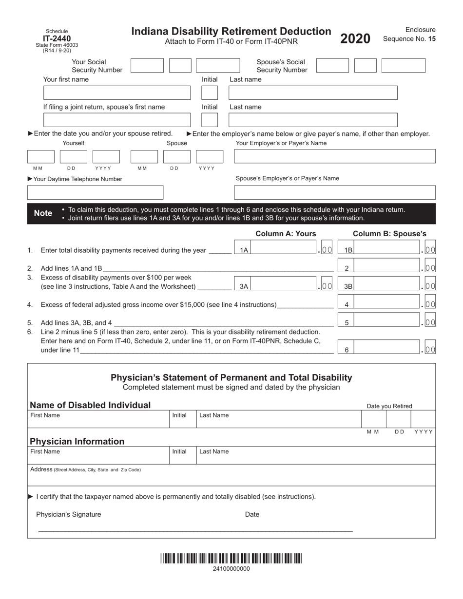 State Form 46003 (IT-2440) - 2020 - Fill Out, Sign Online and Download ...