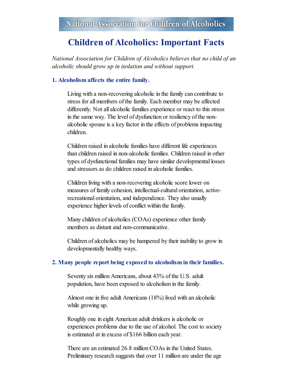 Children of Alcoholics: Important Fact - National Association for ...