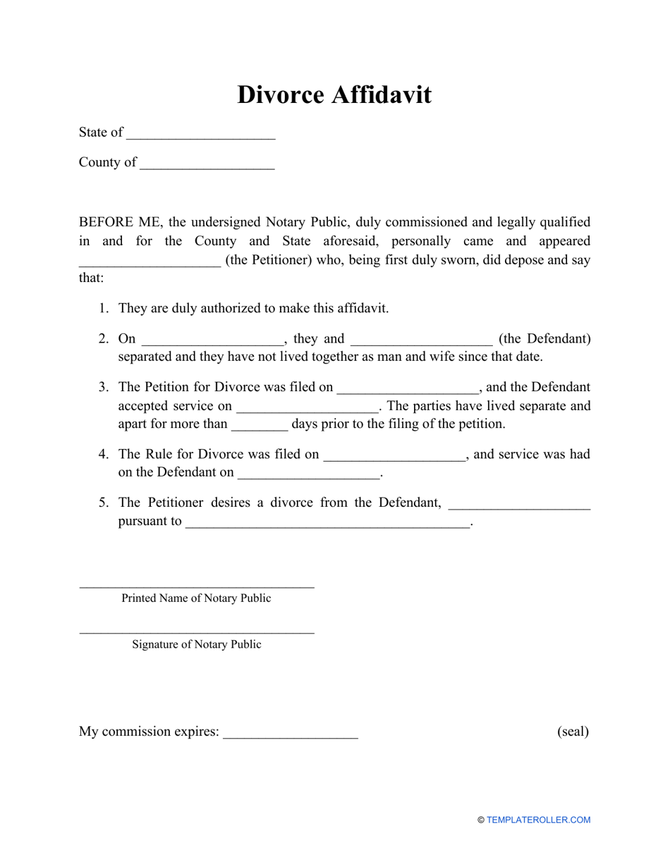 Divorce Affidavit Form Download Printable PDF Templateroller