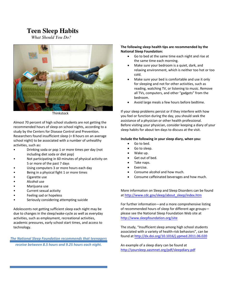 Teen Sleep Habits - Fill Out, Sign Online and Download PDF | Templateroller