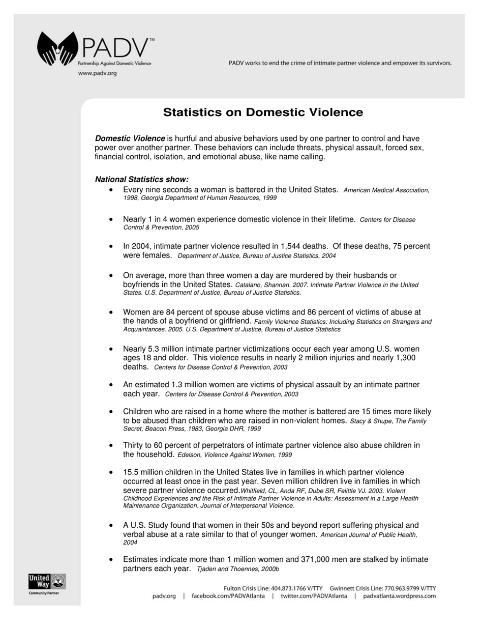 Statistics on Domestic Violence - Partnership Against Domestic Violence ...