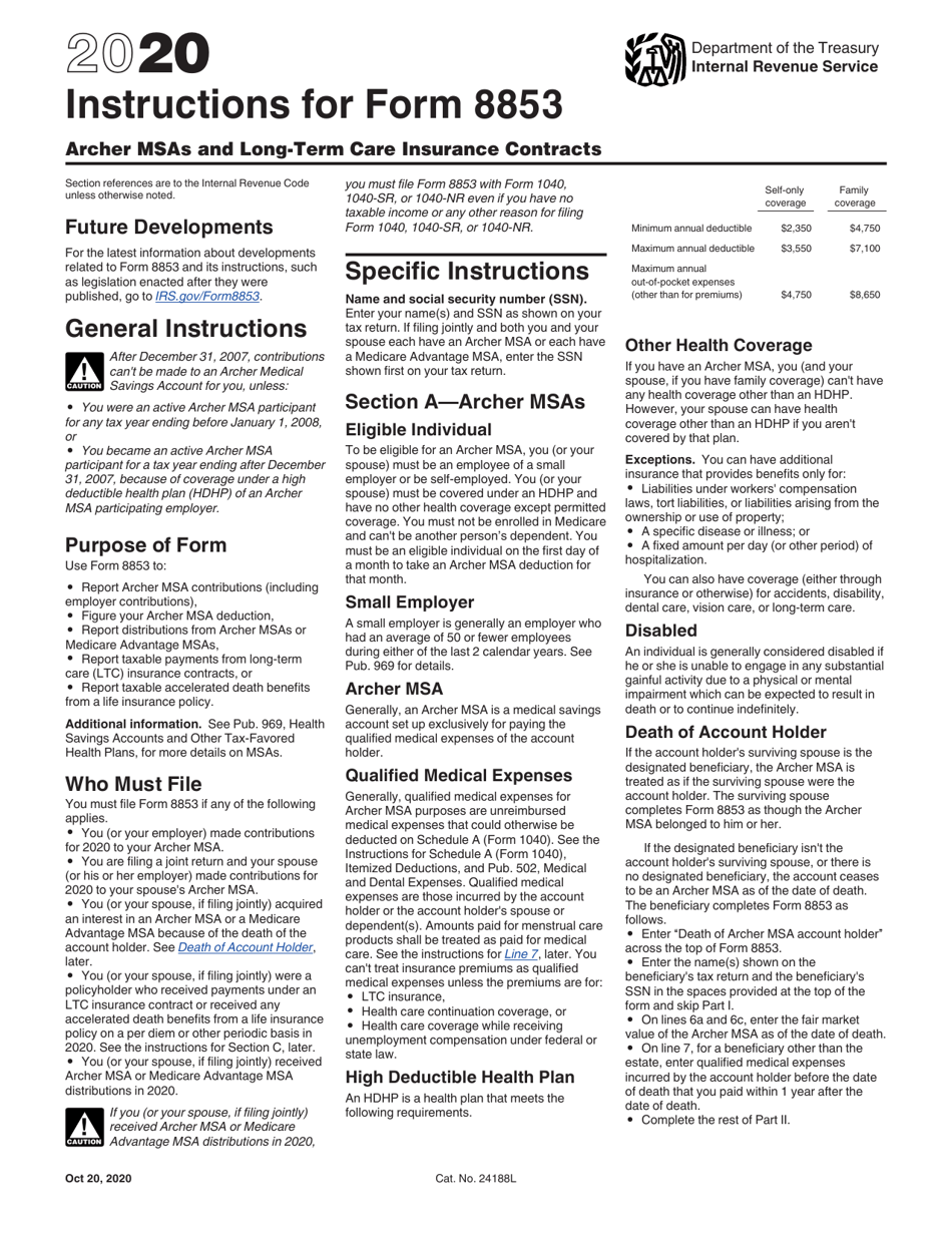 Download Instructions for IRS Form 8853 Archer Msas and Long-Term Care ...