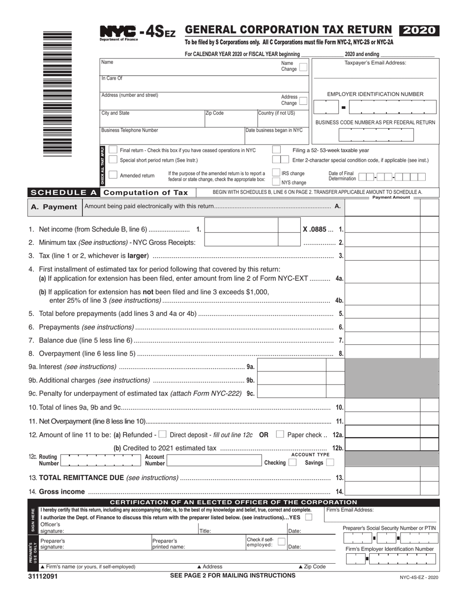 Form NYC-4SEZ - 2020 - Fill Out, Sign Online and Download Printable PDF ...