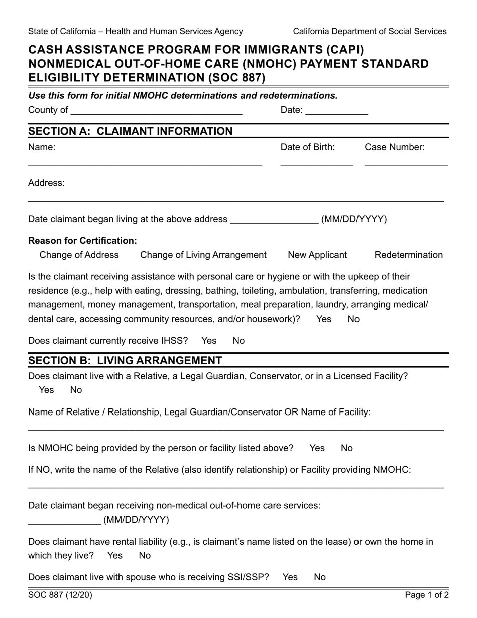 Form SOC887 - Fill Out, Sign Online and Download Fillable PDF ...