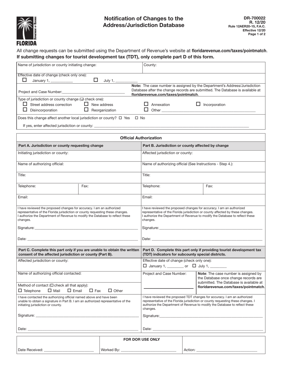 Form DR-700022 Download Printable PDF or Fill Online Notification of ...