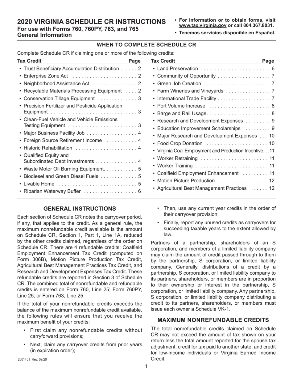 Download Instructions for Schedule CR Credit Computation Schedule PDF ...
