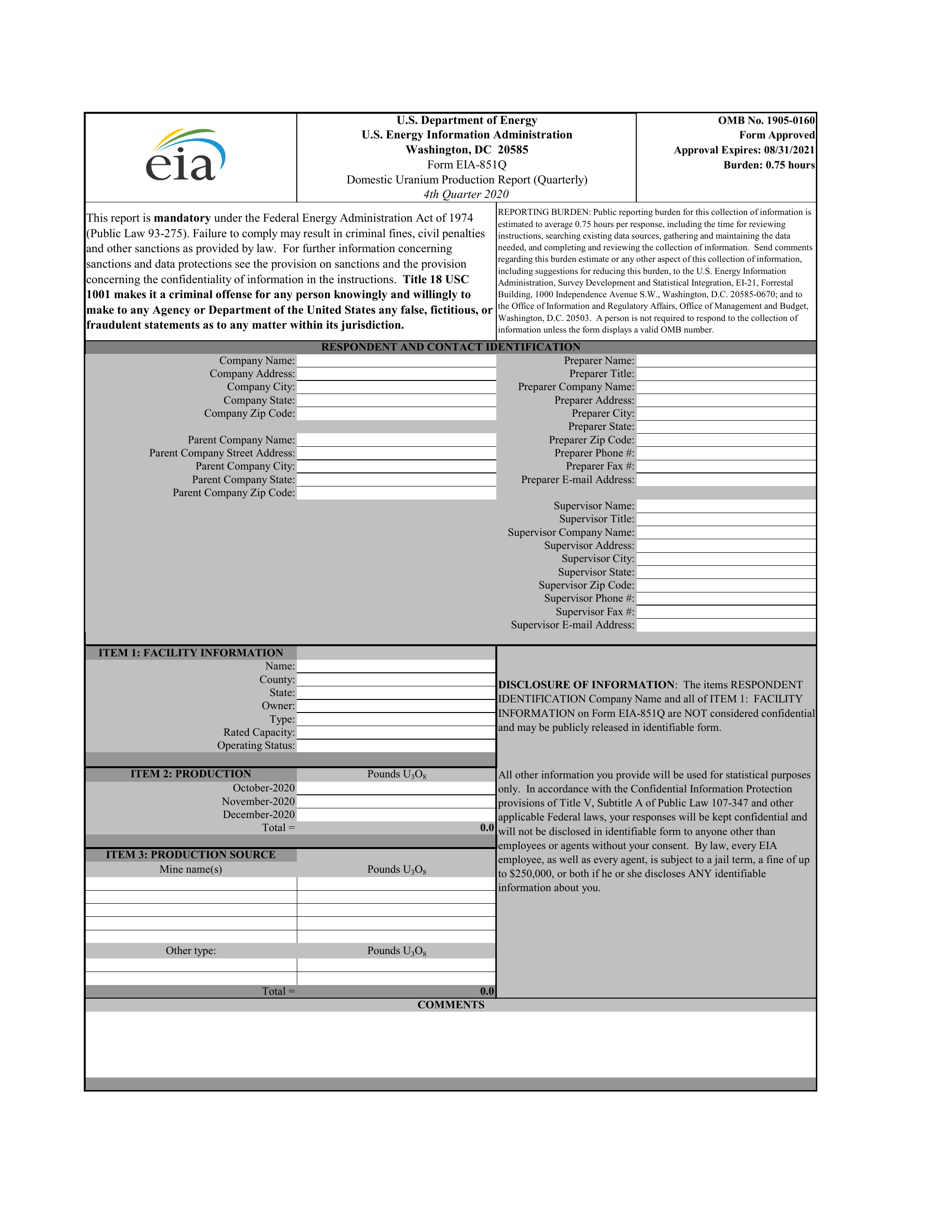 Form EIA-851Q - 2020 - Fill Out, Sign Online and Download Printable PDF ...