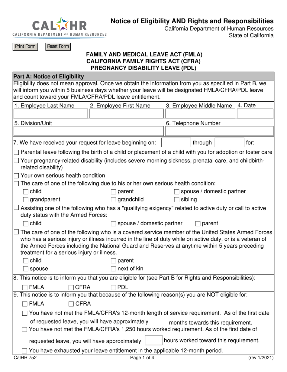 Form CALHR752 Download Fillable PDF or Fill Online Notice of ...