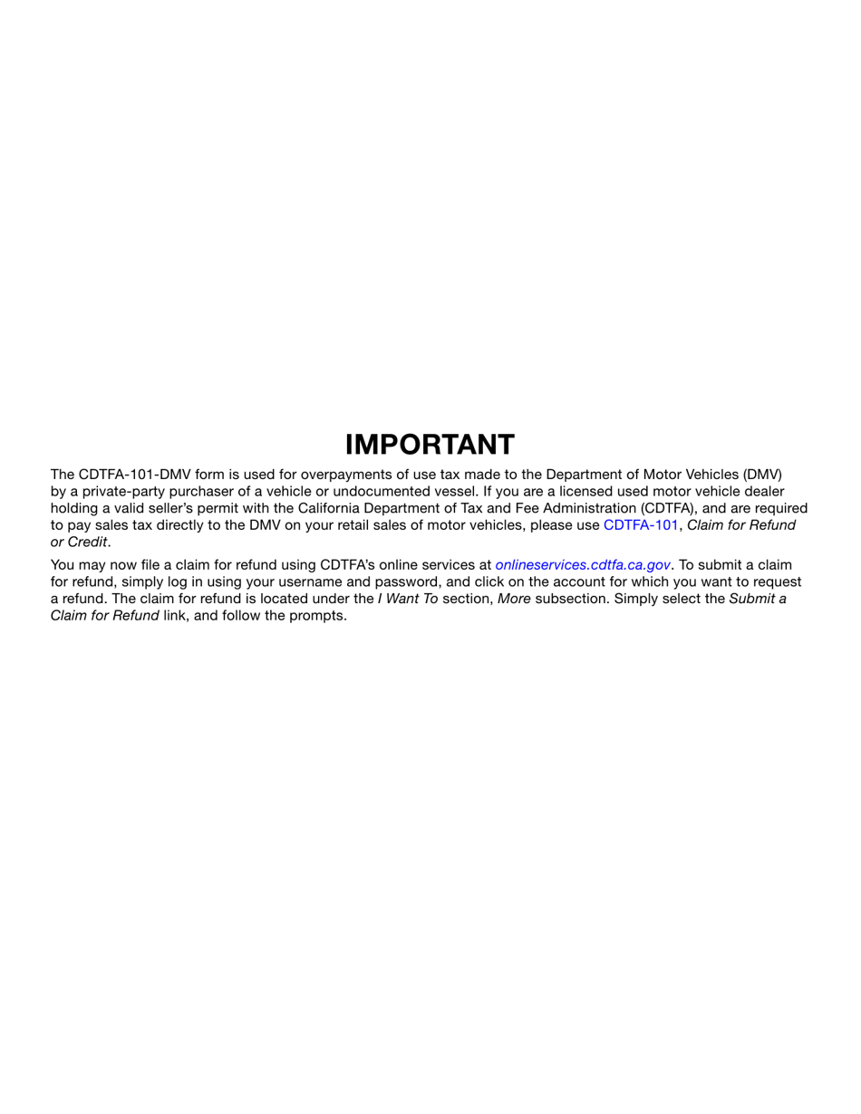 Form CDTFA 101 DMV Download Fillable PDF Or Fill Online Claim For form-cdtfa-101-dmv-download-fillable-pdf-or-fill-online-claim-for