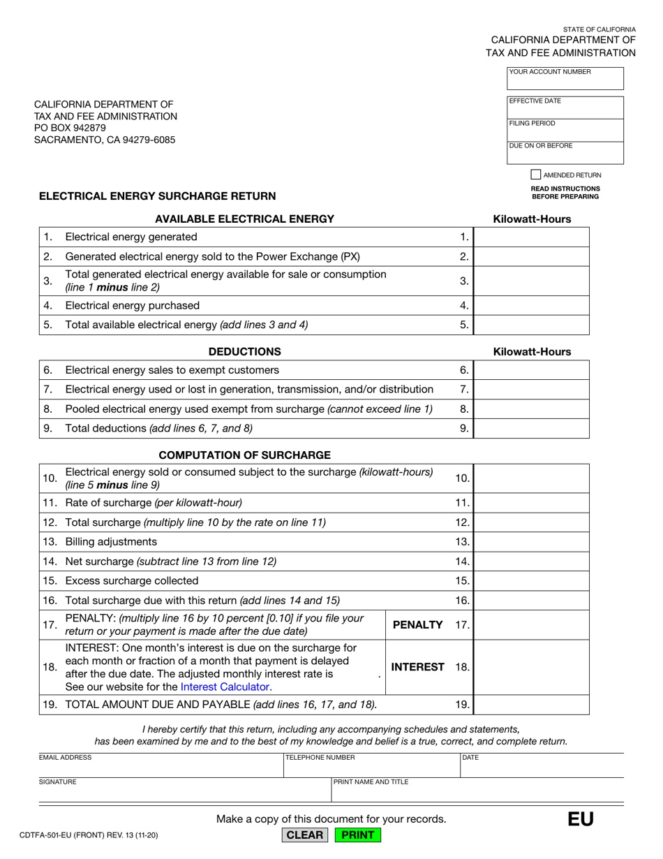 Form CDTFA-501-EU Download Fillable PDF or Fill Online Electrical ...