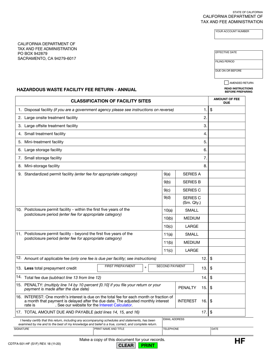 Form CDTFA-501-HF - Fill Out, Sign Online and Download Fillable PDF ...
