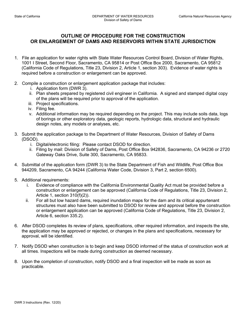 Download Instructions for Form DWR3 Application for Approval of Plans ...