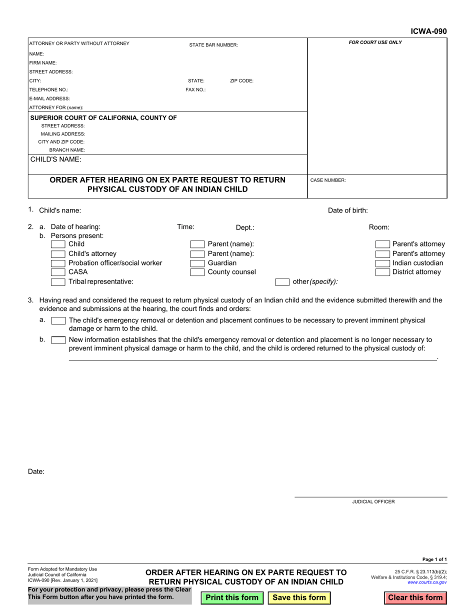 Form ICWA-090 - Fill Out, Sign Online and Download Fillable PDF ...