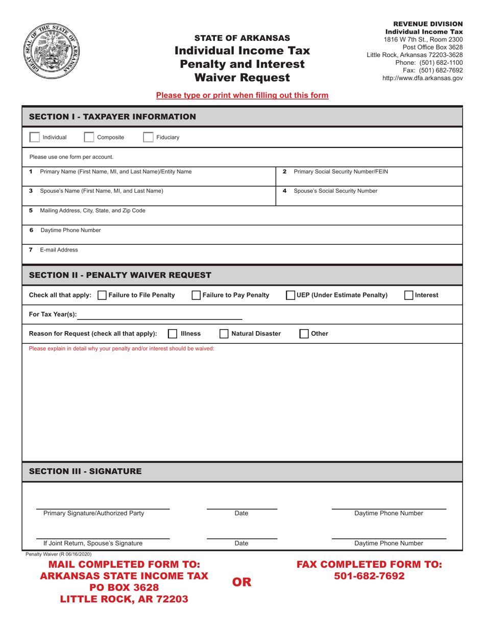 Arkansas Individual Income Tax Penalty and Interest Waiver Request ...
