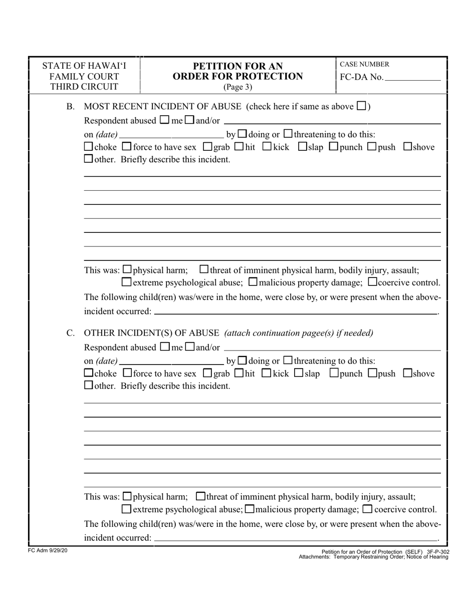Form 3F-P-302 - Fill Out, Sign Online and Download Fillable PDF, Hawaii ...