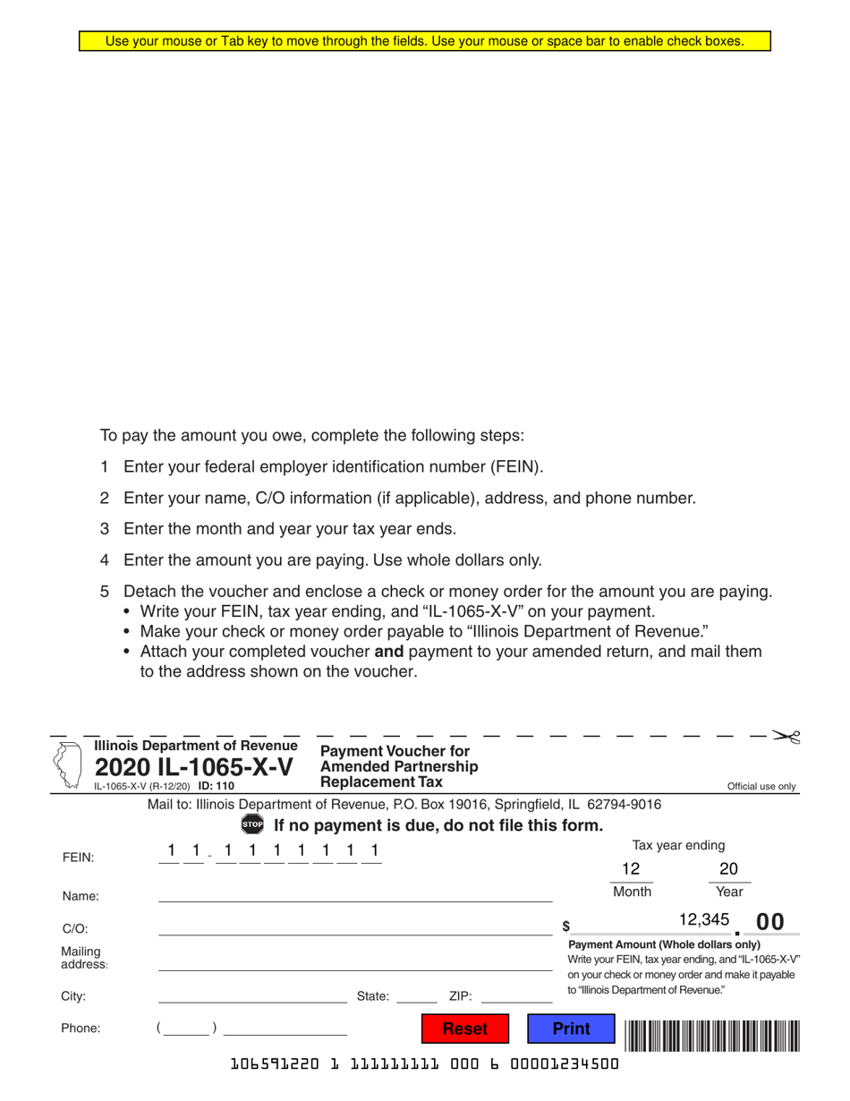 Form IL-1065-X-V - 2020 - Fill Out, Sign Online and Download Fillable ...