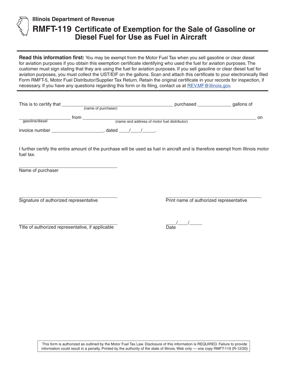 Form RMFT-119 Download Fillable PDF or Fill Online Certificate of ...