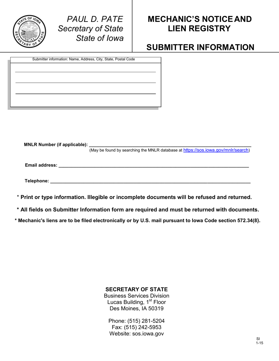 Iowa Mechanic's Notice and Lien Registry - Residential - Fill Out, Sign ...