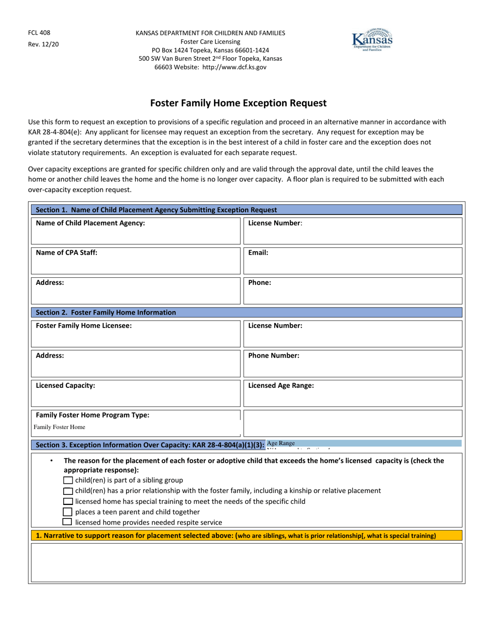 Form FCL408 - Fill Out, Sign Online and Download Fillable PDF, Kansas ...