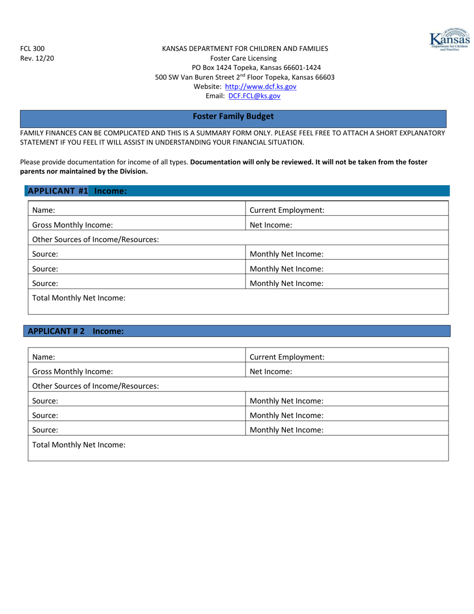 Form FCL300 - Fill Out, Sign Online and Download Fillable PDF, Kansas ...