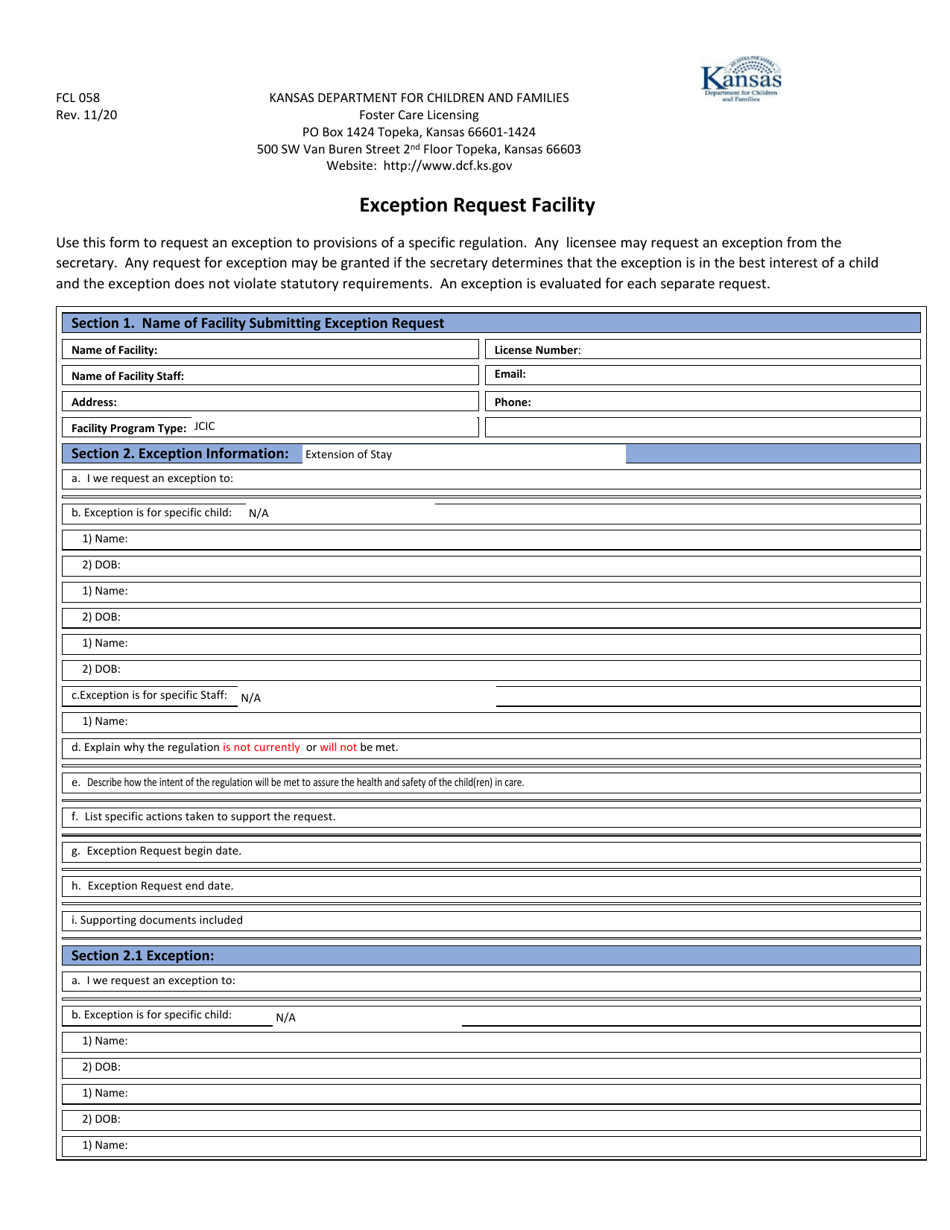 Form FCL058 Download Fillable PDF or Fill Online Exception Request ...
