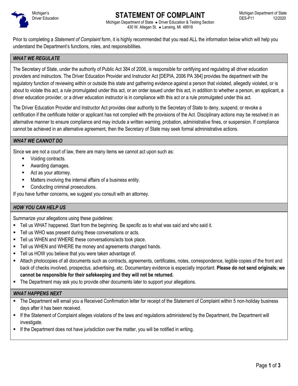 Form DES-P11 - Fill Out, Sign Online and Download Fillable PDF ...