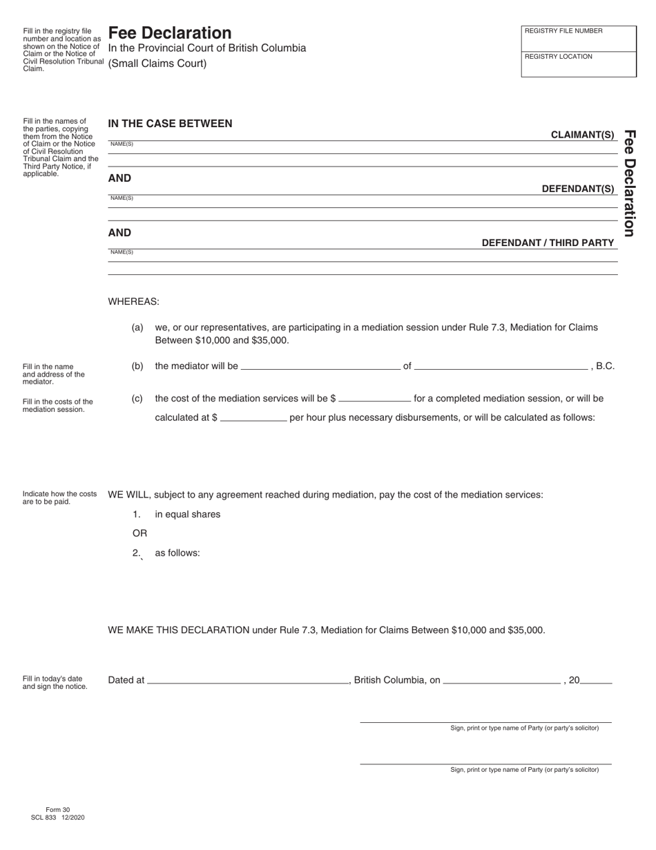SCR Form 30 (SCL833) Download Fillable PDF or Fill Online Fee ...