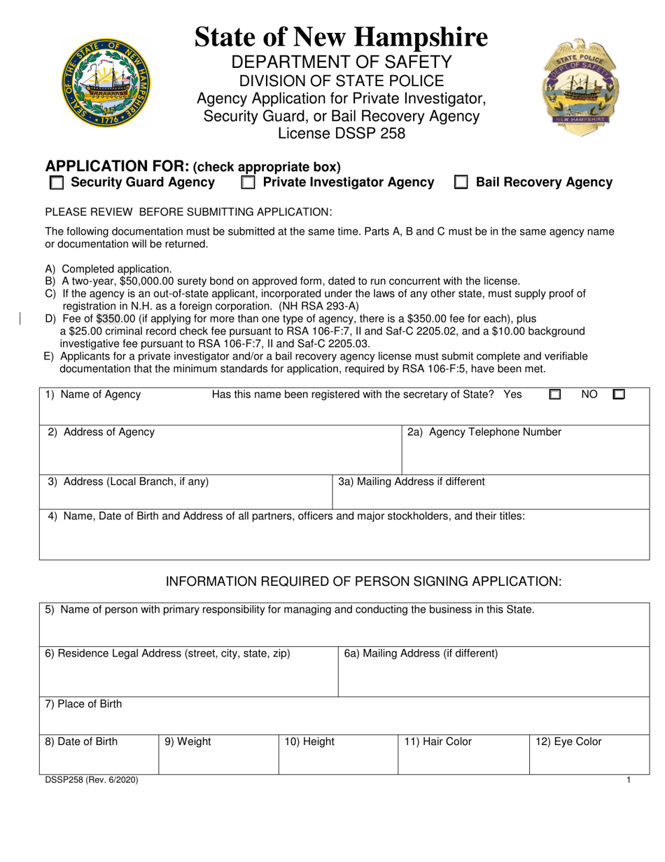 Form DSSP258 Download Fillable PDF or Fill Online Agency Application ...