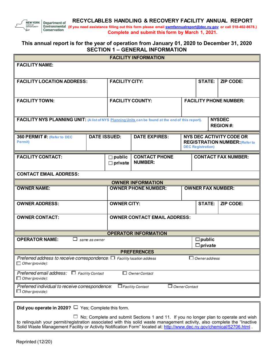 2020 New York Recyclables Handling & Recovery Facility Annual Report ...