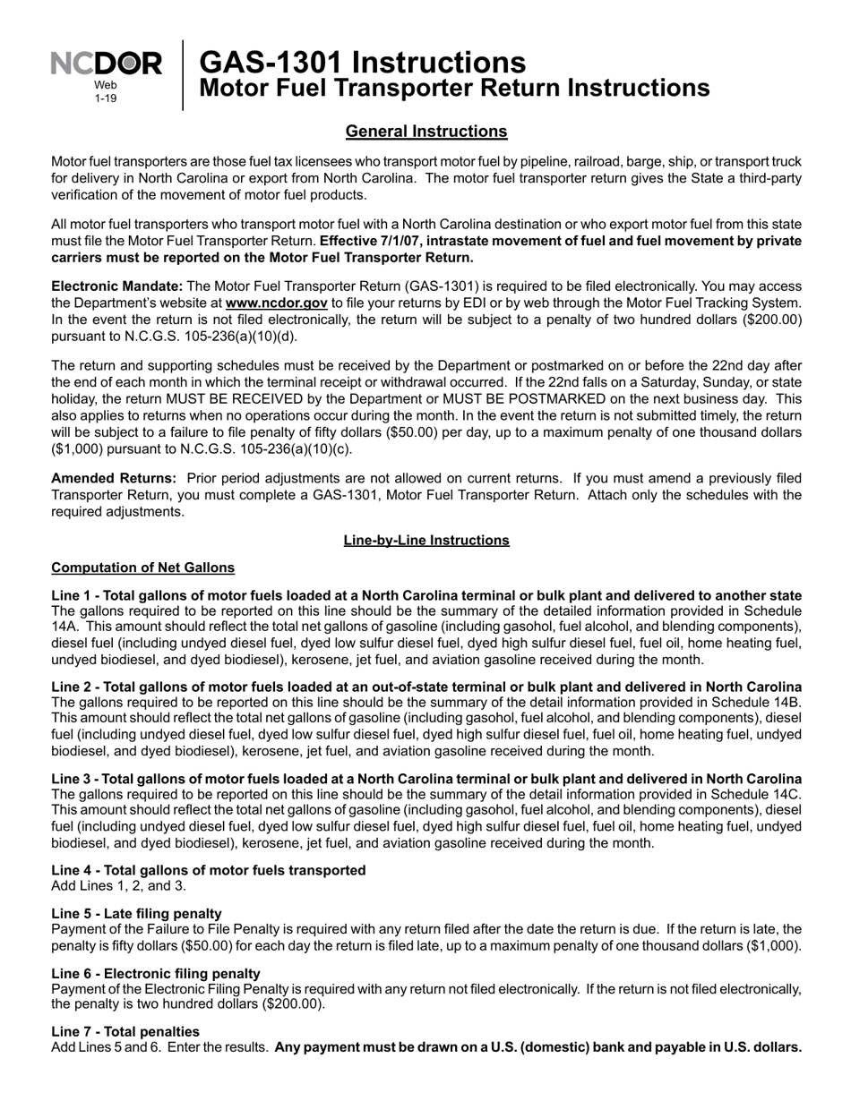 Download Instructions for Form GAS-1301 Motor Fuels Transporter Return ...