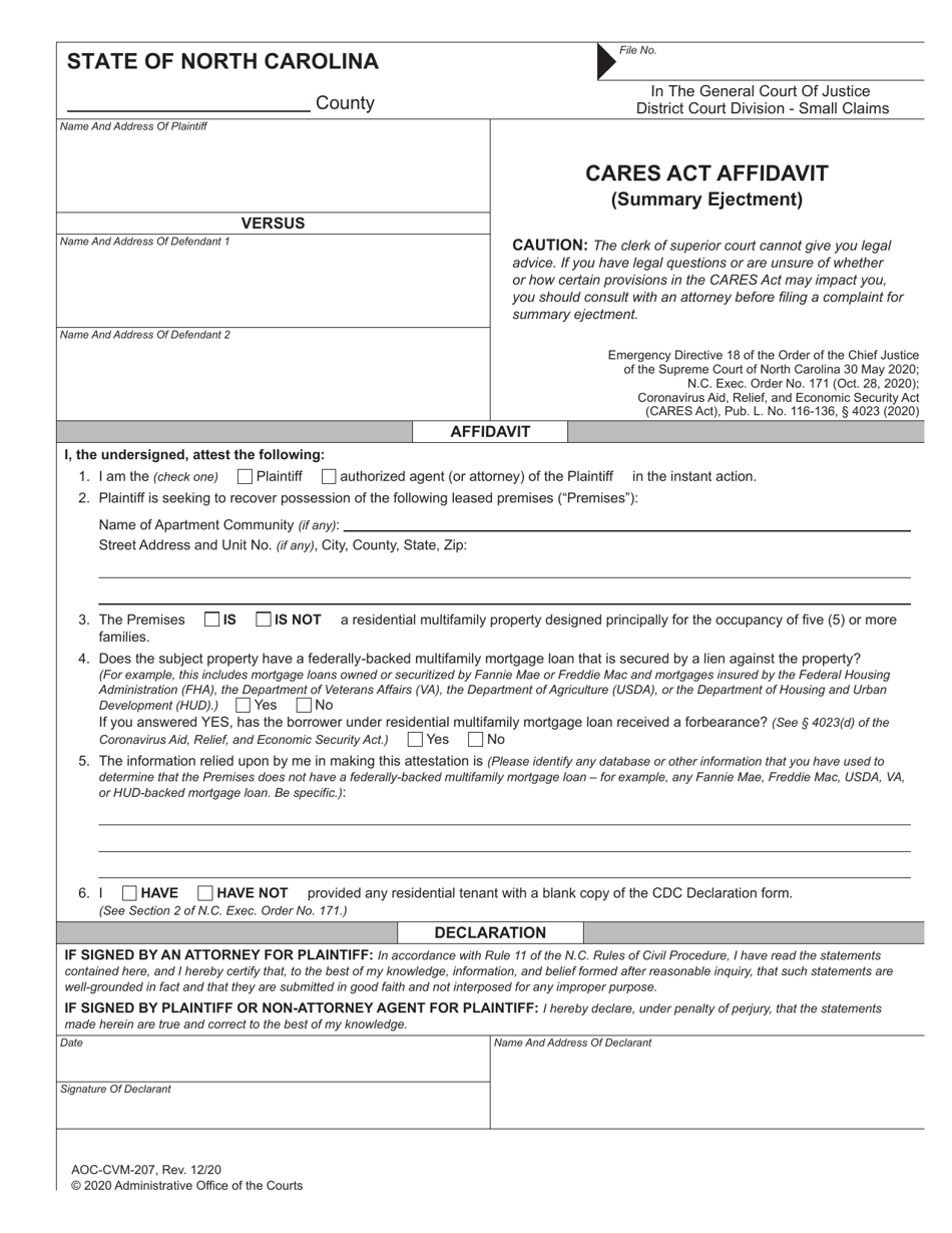 Form AOC-CVM-207 Download Fillable PDF or Fill Online CARES Act ...