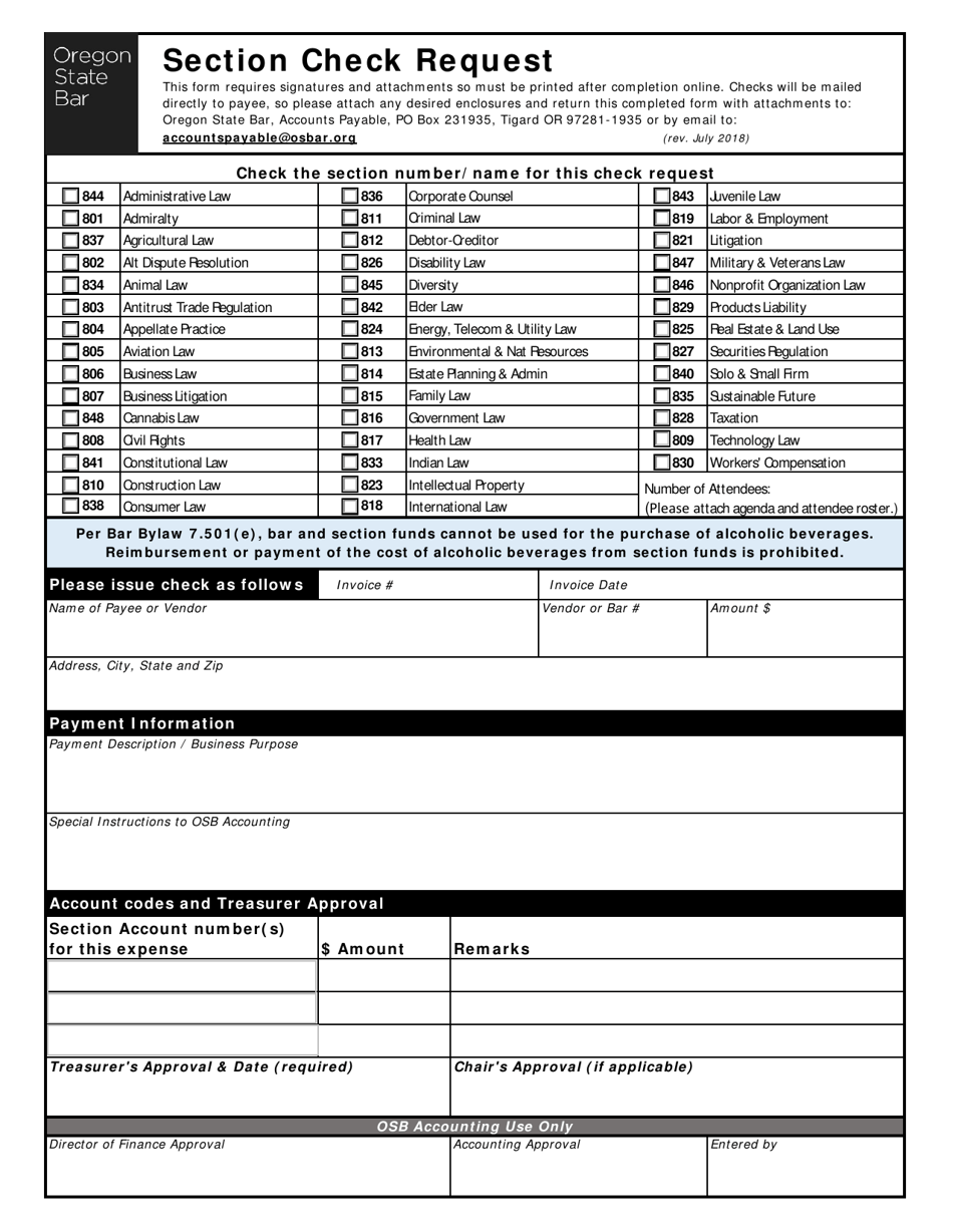 Oregon Section Check Request - Fill Out, Sign Online and Download PDF ...