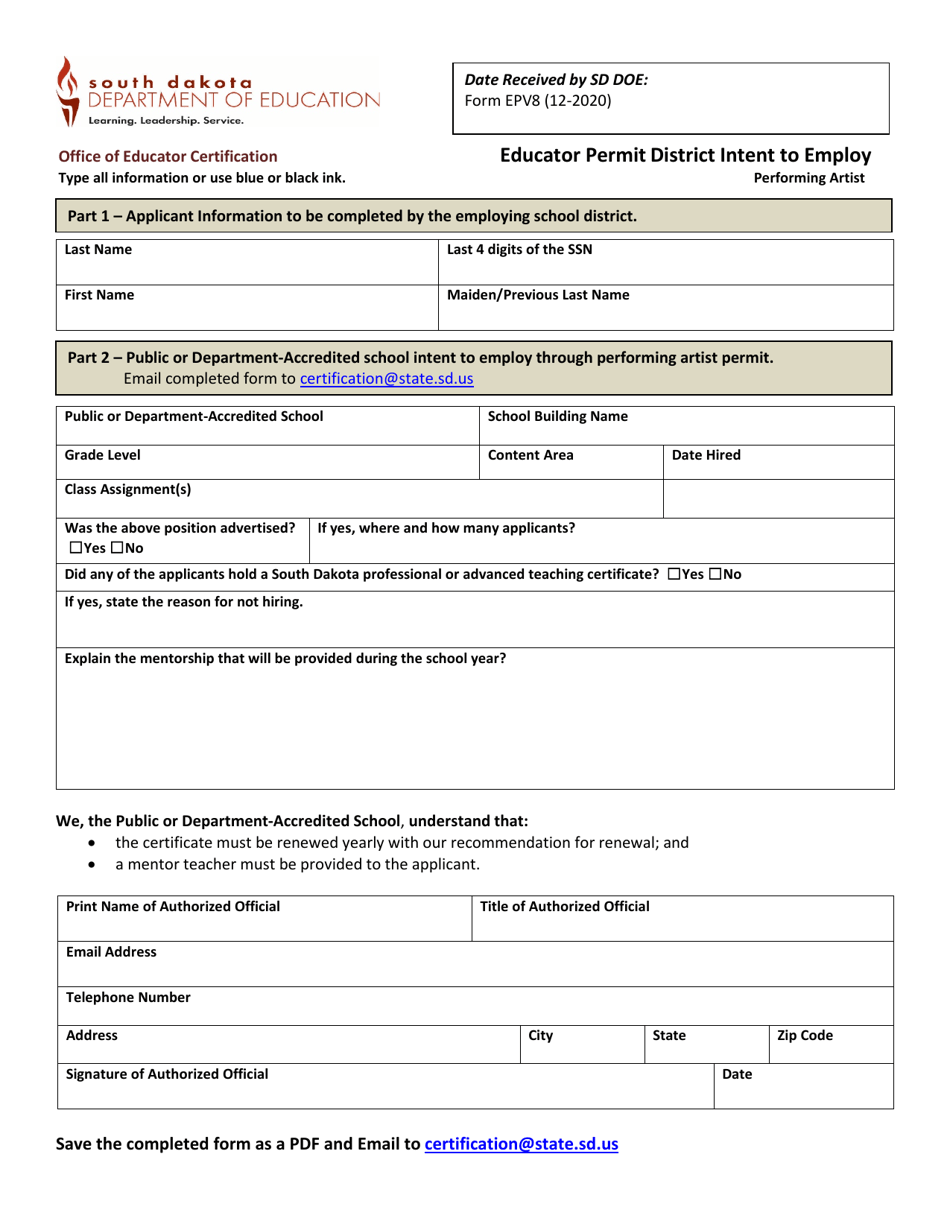 Form EPV8 - Fill Out, Sign Online and Download Fillable PDF, South ...