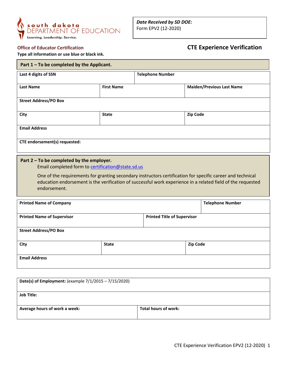 Form EPV2 - Fill Out, Sign Online and Download Fillable PDF, South ...