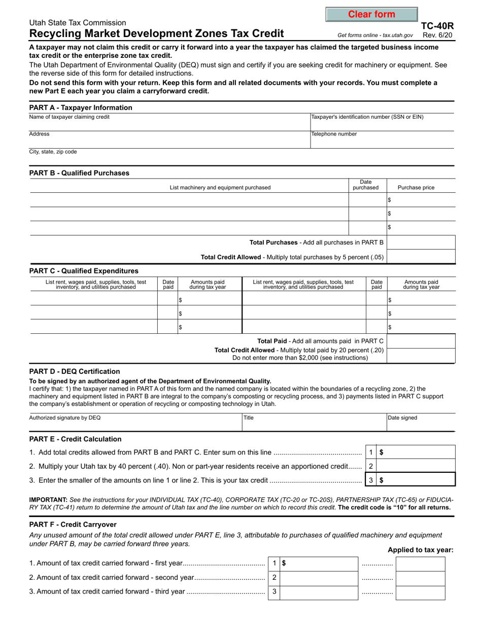 Form TC-40R Download Fillable PDF or Fill Online Recycling Market ...