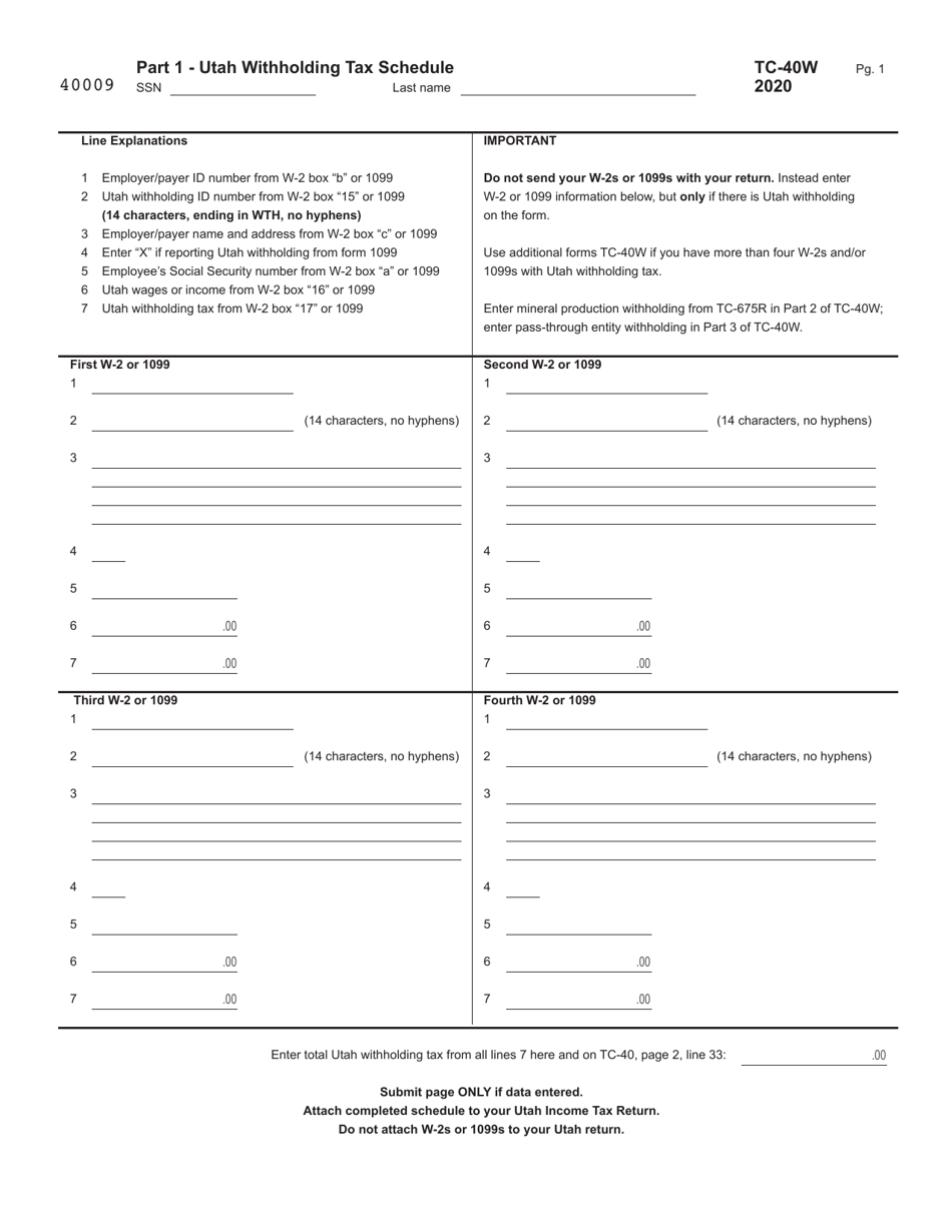 Form TC-40W - 2020 - Fill Out, Sign Online and Download Fillable PDF ...