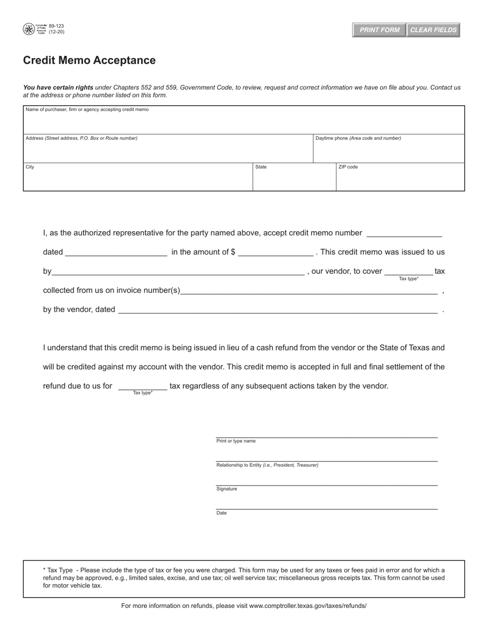 Form 89-123 - Fill Out, Sign Online and Download Fillable PDF, Texas ...