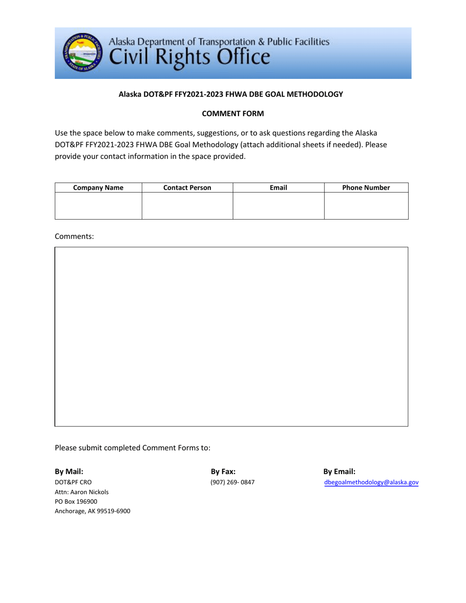 2023 Alaska Fhwa Dbe Goal Methodology Comment Form - Fill Out, Sign ...