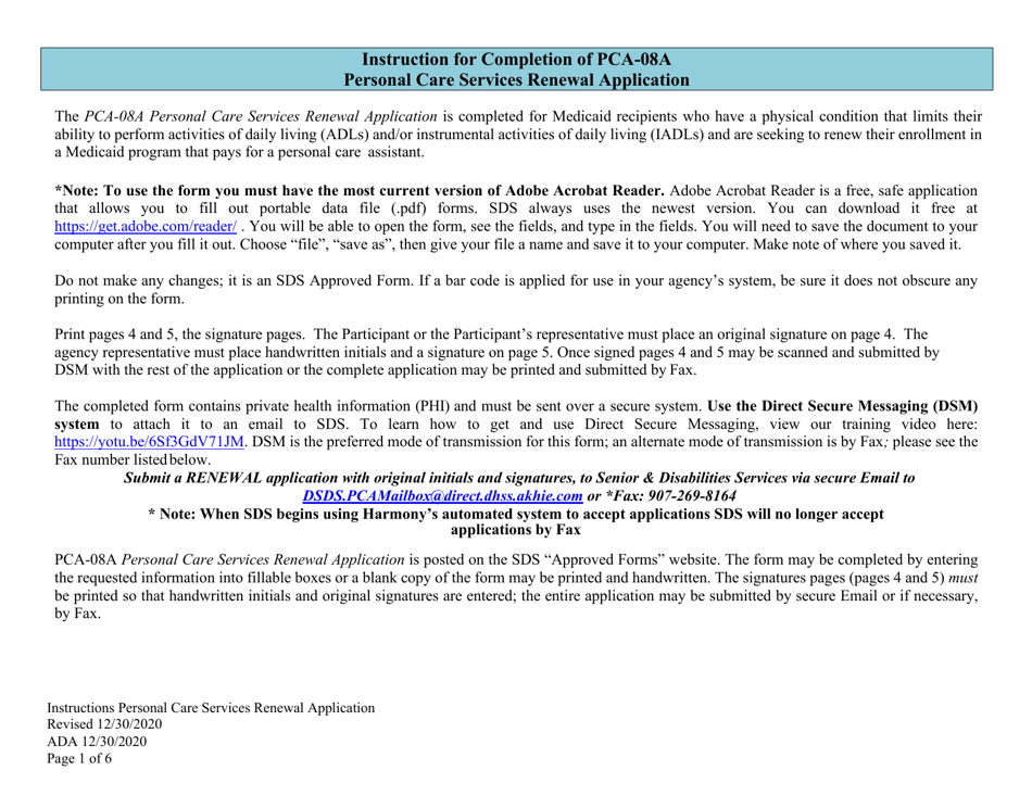 Download Instructions for Form PCA-08A Personal Care Services Renewal ...