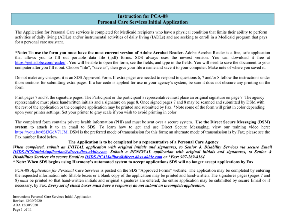 Download Instructions for Form PCA-08 Personal Care Services Initial ...