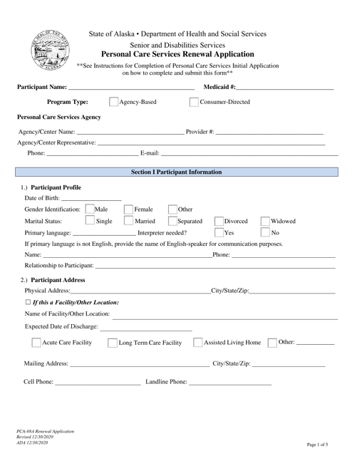 Form PCA-08A Download Fillable PDF or Fill Online Personal Care ...