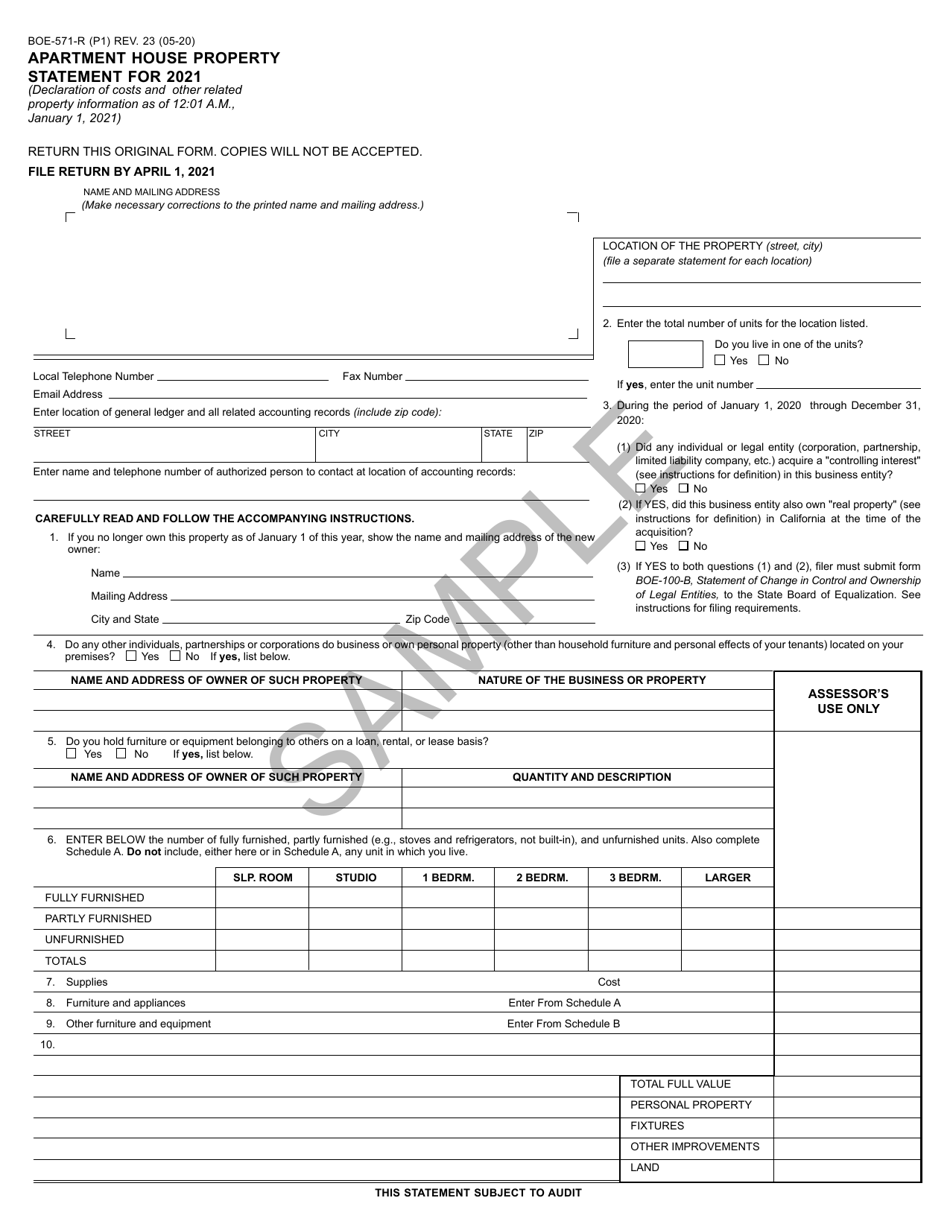 Form BOE-571-R - 2021 - Fill Out, Sign Online and Download Printable ...