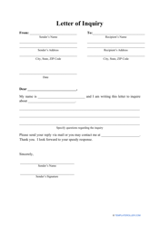 Letter of Inquiry Template Download Printable PDF | Templateroller