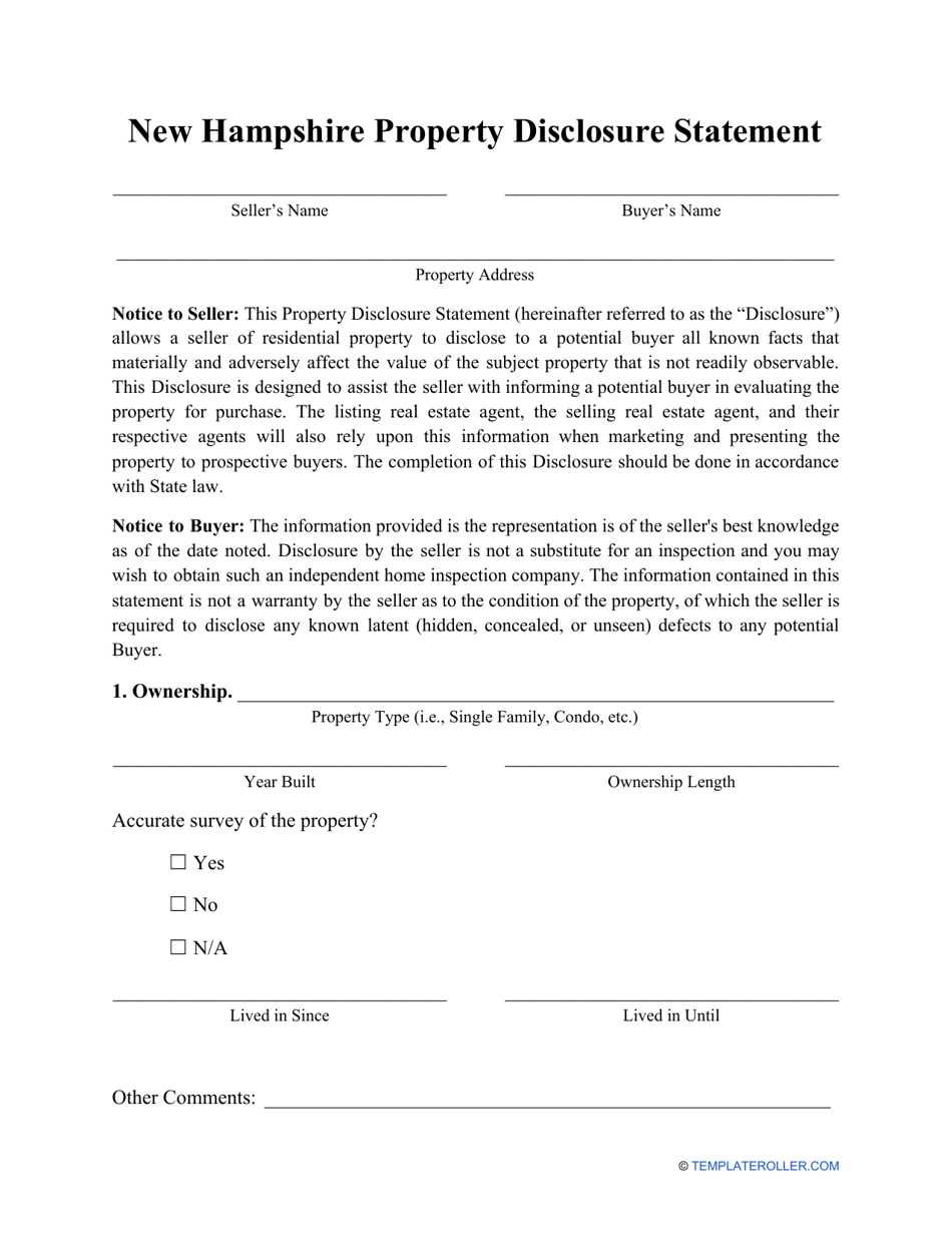 New Hampshire Property Disclosure Statement Form - Fill Out, Sign ...