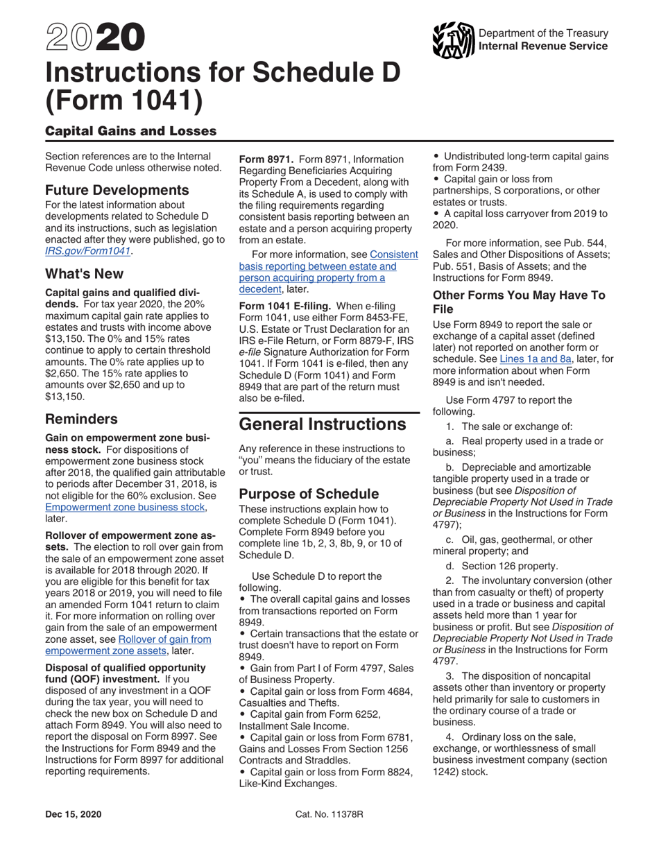 Download Instructions For IRS Form 1041 Schedule D Capital Gains And 