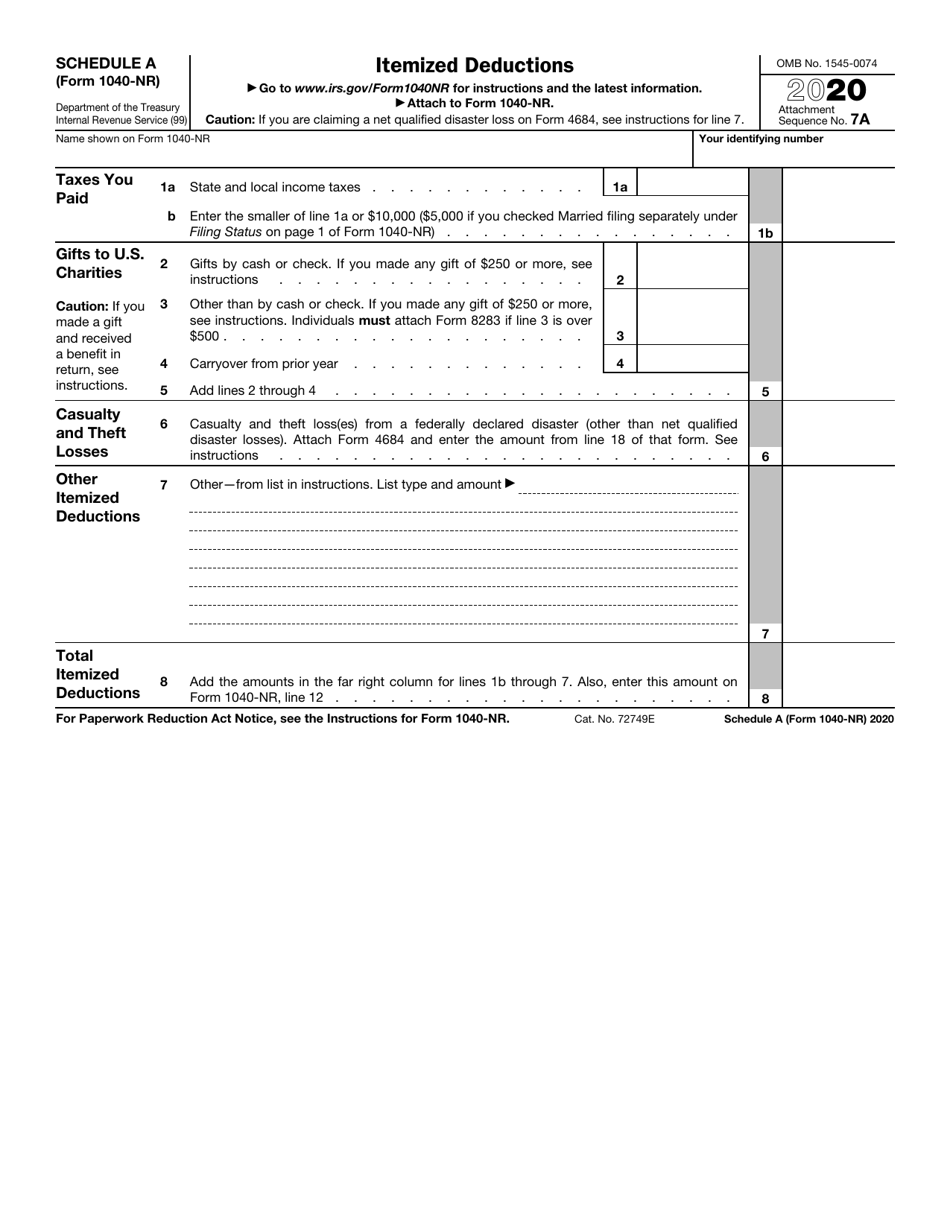 IRS Form 1040-NR Schedule A - 2020 - Fill Out, Sign Online and Download ...
